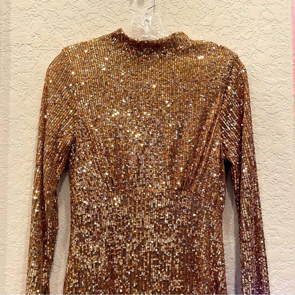 Gianni Bini Woman’s Gold Sequence Mini Dress Long Sle… - Gem